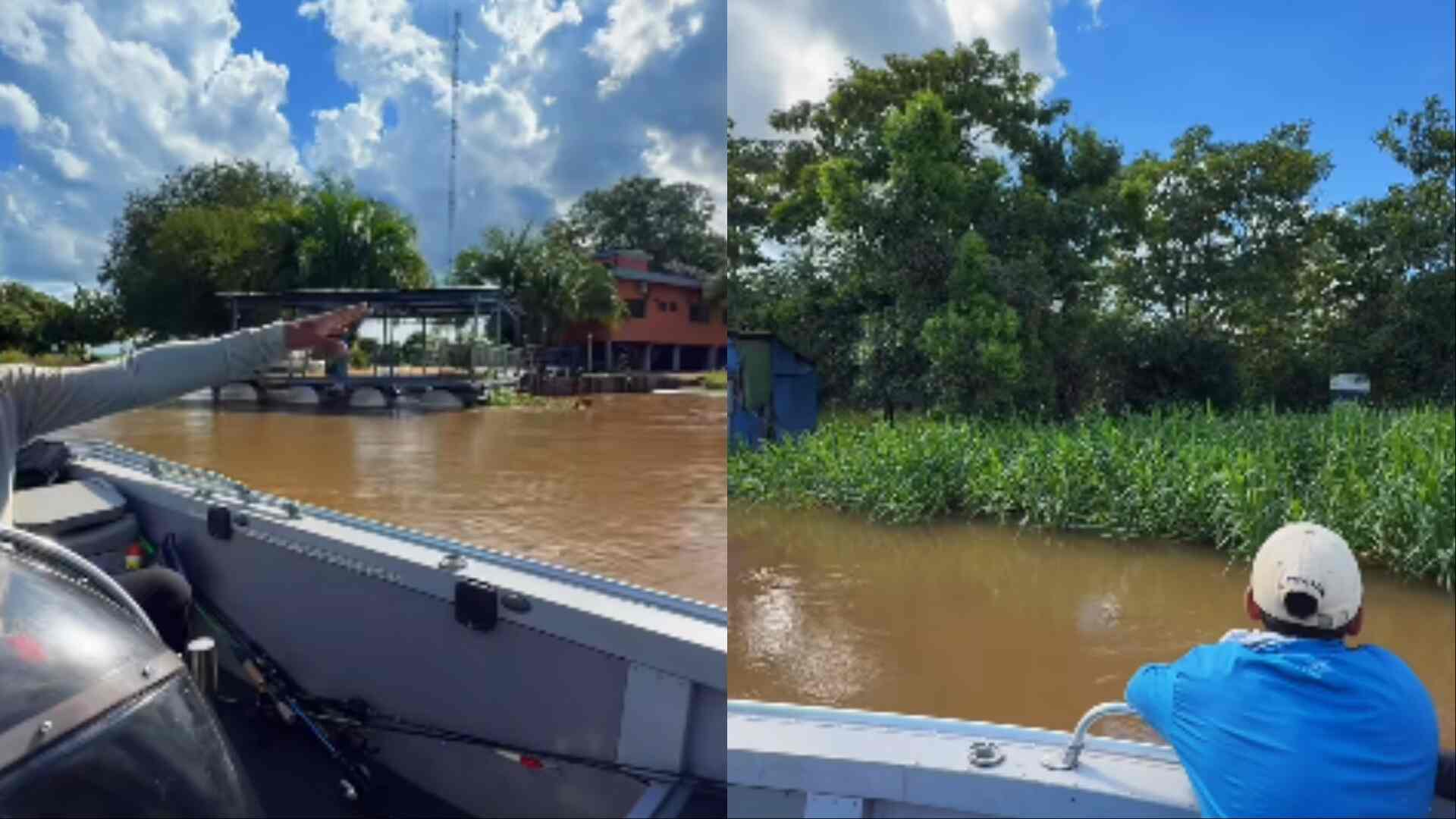 Pescador apresenta local para outros, às margens do rio. (Reprodução ...